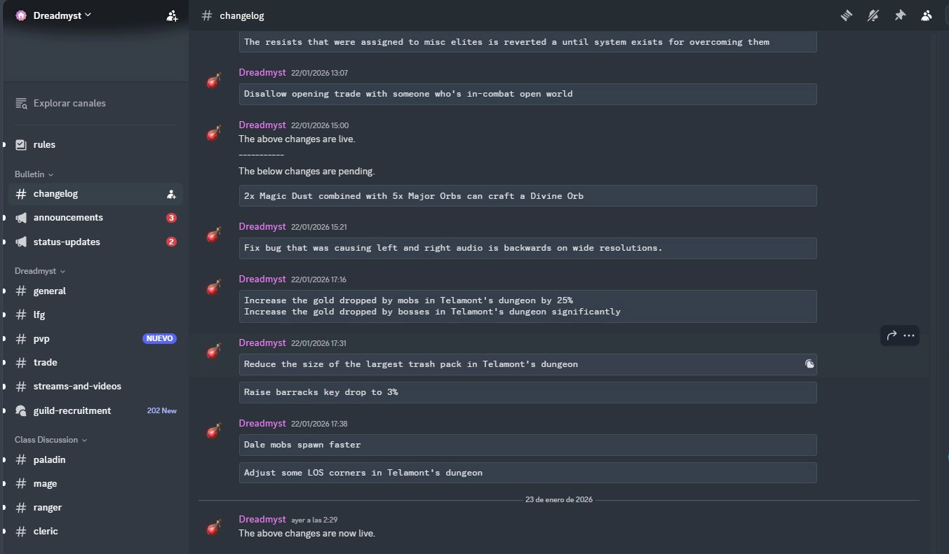 Dreadmyst: notas del parche semanal y cambios clave (Week 2)